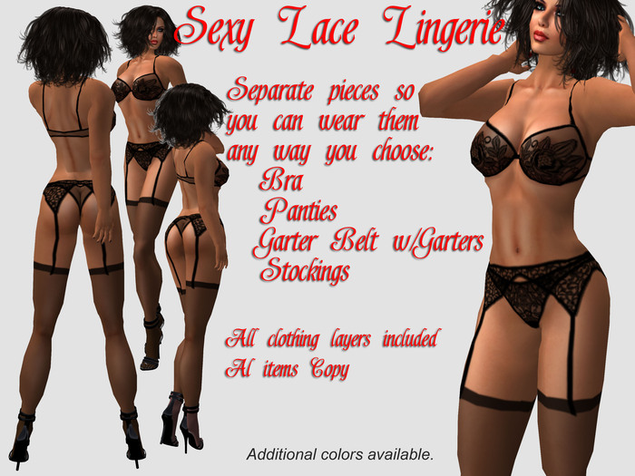 Second Life Marketplace Very Sexy Black Lace Lingerie 4 Pieces